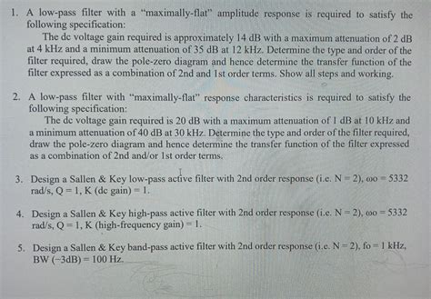 Solved A Low Pass Filter With A Maximally Flat Chegg