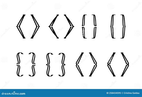 Black Curly Braces Set Vector Illustration Isolated On White Background Stock Vector