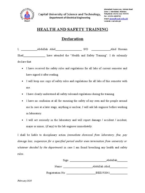 Health And Safety Training Declaration Pdf Laboratories Government Health And Safety Training Declaration Pdf Laboratories Government