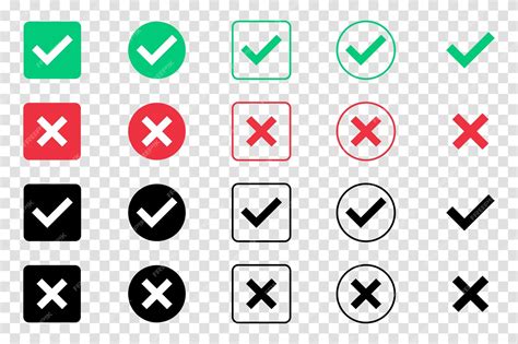 Premium Vector Green Check Mark And Red Cross Mark Icon Set Isolated Tick Symbols Checklist