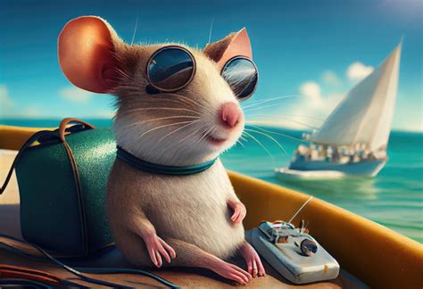 Premium AI Image Portrait Of A Mouse On Vacation At Sea Generate Ai