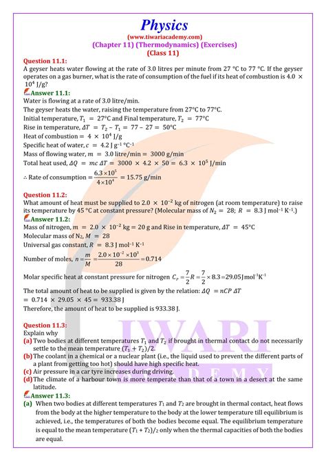NCERT Solutions For Class Physics Chapter Thermodynamics