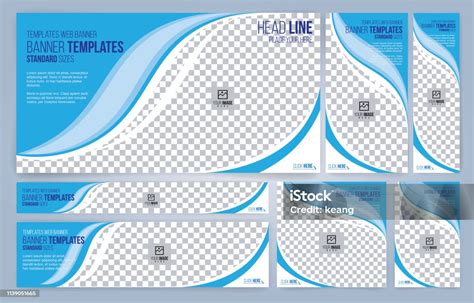 파란색과 흰색 웹 배너 템플릿 사진에 대 한 공간을 가진 표준 크기 현대적인 디자인 0명에 대한 스톡 벡터 아트 및 기타 이미지 0명 개념 광고 Istock