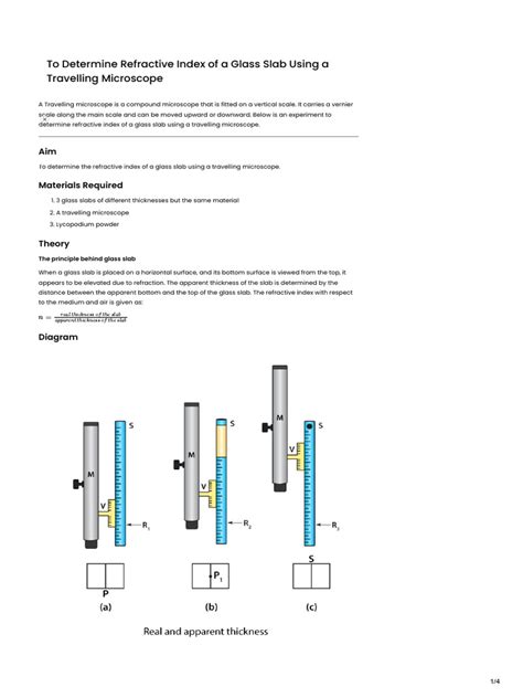 Finding Refractive Index Using Travelling Microscope For Glass Slab Pdf Refraction