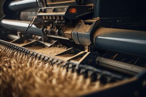 Detalhe Da Ceifeira Debulhadora Com Suas Lâminas E Correia Transportadora Em Movimento Criado