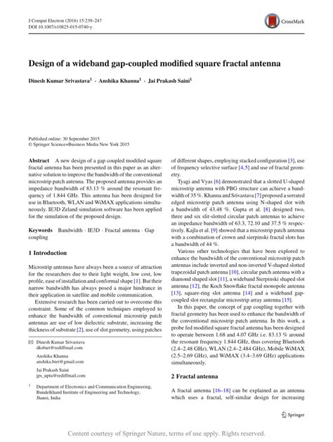 Design Of A Wideband Gap Coupled Modified Square Fractal Antenna Request Pdf