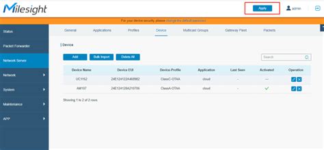 how to bulk import devices in milesight embedded network server iot