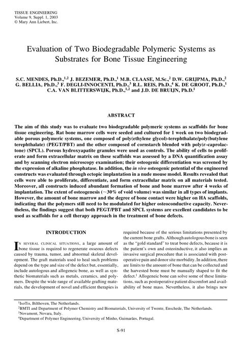 Pdf Evaluation Of Two Biodegradable Polymeric Systems As Substrates For Bone Tissue Engineering