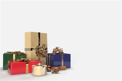 현실적인 선물 상자 메리 크리스마스와 새해 복 많은 새해 전단지와 브로셔 휴일 장식 축제 개체를 조롱 3d 렌더링 개념에 대한 스톡 사진 및 기타 이미지 Istock