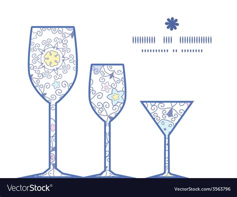 Ornamental Abstract Swirls Three Wine Glasses Vector Image
