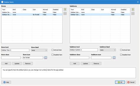 Decsoft App Builder Help Sidebar Items