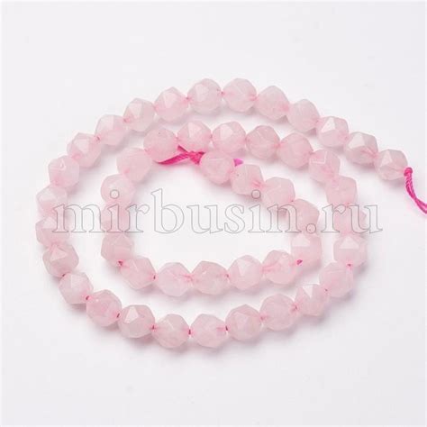 Бусины Натуральный Розовый Кварц, На нитях, Круглые, Граненые, Размер ...
