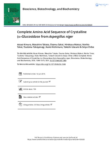 Pdf Complete Amino Acid Sequence Of Crystalline Alpha Glucosidase