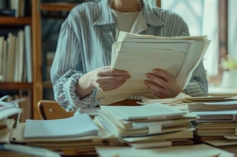 Young Adult Organizing Documents Premium Ai Generated Image