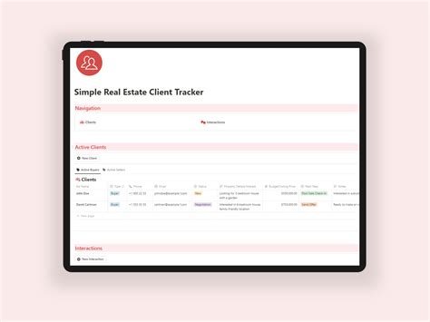 Simple Real Estate Client Tracker Notion Template