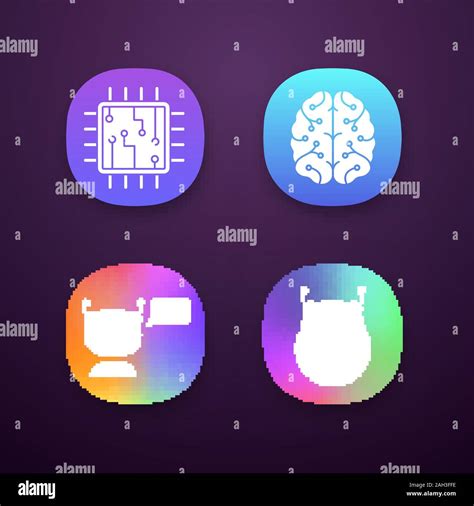 Chatbots App Icons Set Uiux User Interface Virtual Assistants