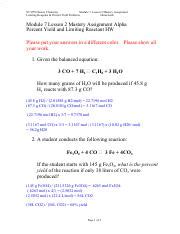 Module Seven Lesson Two Assignment One Percent Yield Limiting Reactant Pdf NCVPS Honors