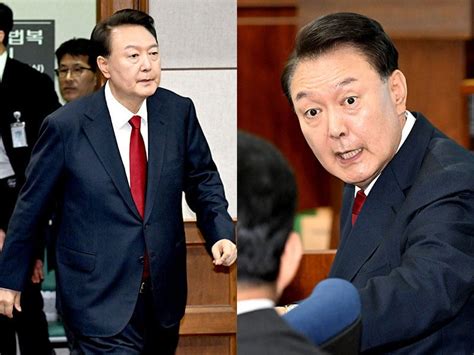 남색 정장·붉은 넥타이피고인석 앉은 尹 모습 공개