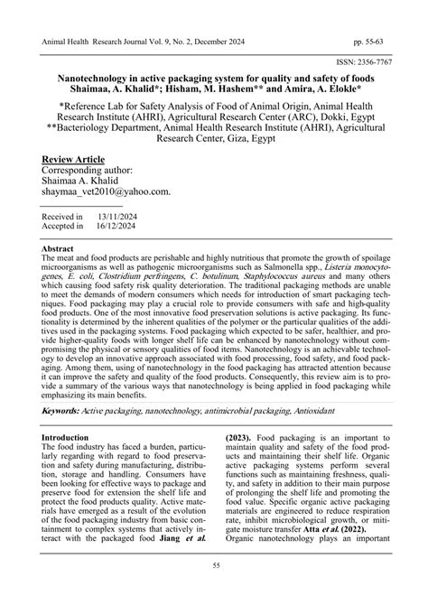 Pdf Nanotechnology In Active Packaging System For Quality And Safety Of Foods