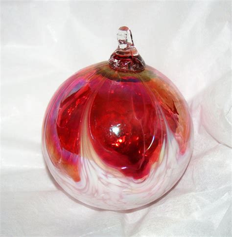Hand Blown Glass Christmas Ornament Ruby Pink And White
