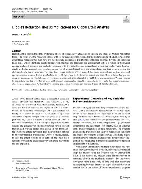 Pdf Dibbles Reduction Thesis Implications For Global Lithic Analysis