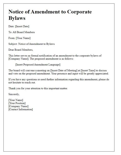 Letter Template For Corporate Bylaws Amendment Free Samples In Pdf