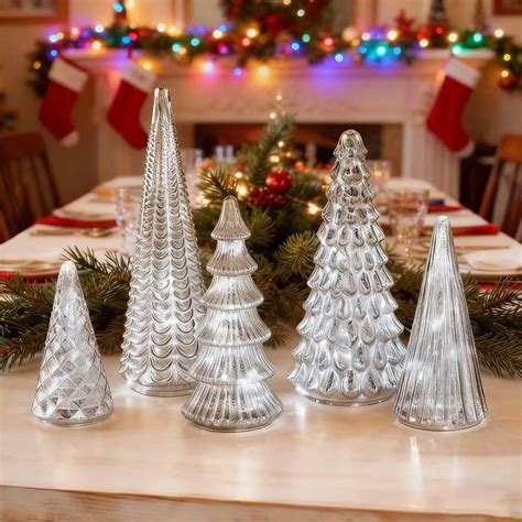 Set Of 5 Illuminated Mercury Glass Trees2026 New Upgrade Mercury Glass