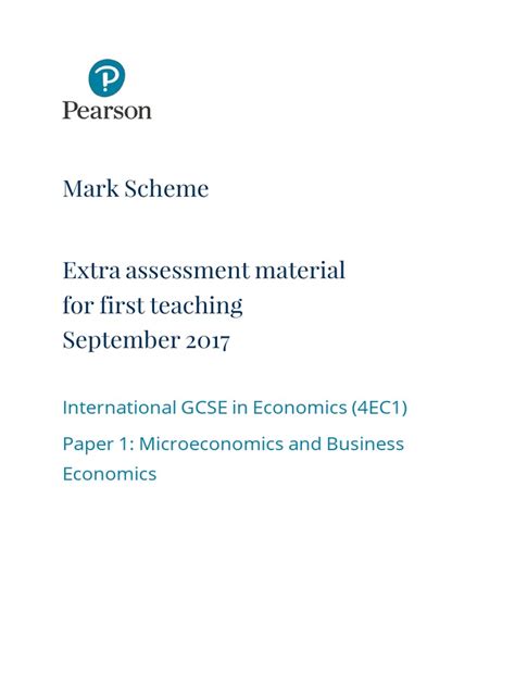 Edexcel Igcse 9 1 Eam Marking Scheme For Paper 1 Demand Labour Economics