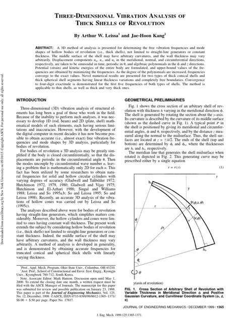 Three Dimensional Vibration Analysis Of Thick Shells Of Revolution Pdf Curvature Geometry