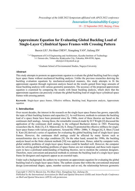 Pdf Approximate Equation For Evaluating Global Buckling Load Of