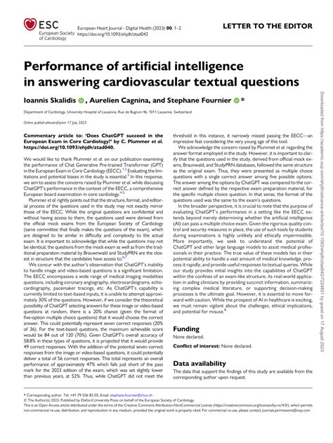 Pdf Performance Of Artificial Intelligence In Answering Cardiovascular Textual Questions
