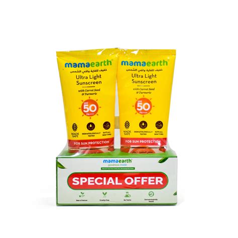 Mama Earth Ultra Light Sunscreen With Carrot Seed And Turmeric Spf 50 Value Pack 2 X 80 G Online