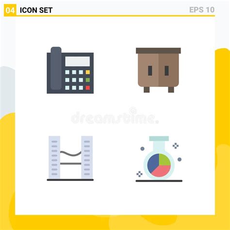 User Interface Pack Of 4 Basic Flat Icons Of Call Buildings Contact Us Drawer Office Space