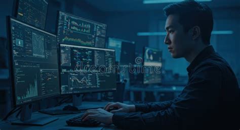 Cybersecurity Expert Monitoring Screens Stock Illustration Illustration Of Threats