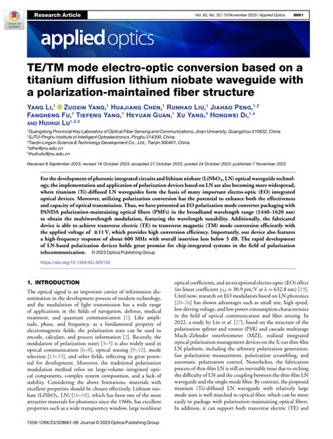 Te Tm Mode Electro Optic Conversion Based On A Titanium Diffusion