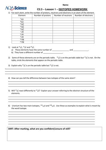 Isotopes Moles Reacting Mass Calculations Teaching Resources