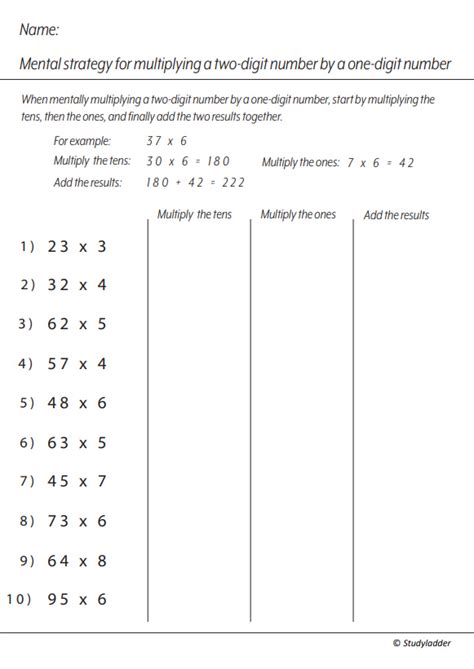 multiplying a two digit number by a one digit number mental strategy