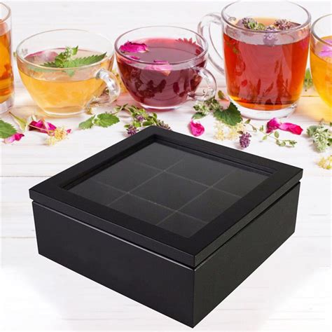Houten Thee Box Organizer Met Deksel 9 Compartimen Vicedeal