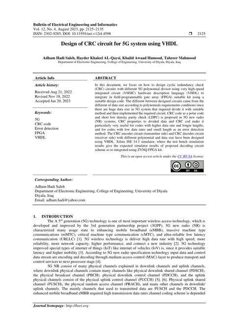 Pdf Design Of Crc Circuit For 5g System Using Vhdl