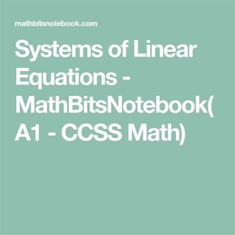 Systems Of Linear Equations Mathbitsnotebooka1 Ccss Math Linear