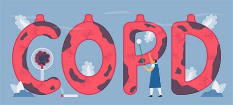 만성 폐쇄성 폐 질환 또는 Copd 폐에는 호흡 문제와 공기 흐름이 좋지 않습니다 플랫 디자인의 벡터 일러스트레이션 공기 오염에 대한 스톡 벡터 아트 및 기타 이미지