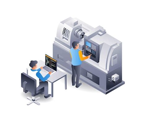 Premium Vector Automatic Cnc Machine Operator Flat Isometric 3d Illustration