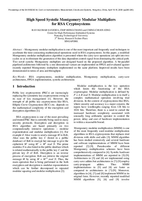 Pdf High Speed Systolic Montgomery Modular Multipliers For Rsa Cryptosystems