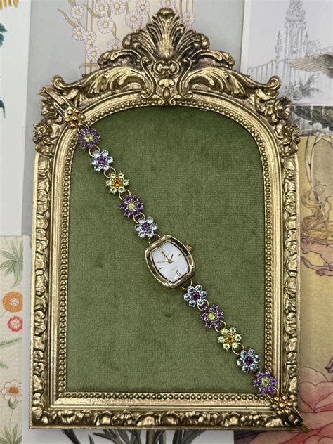 Working Vintage Gold Tone Gemmed Floral Watch Generational Vintage