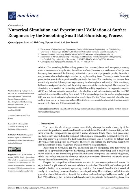 Pdf Numerical Simulation And Experimental Validation Of Surface Roughness By The Smoothing