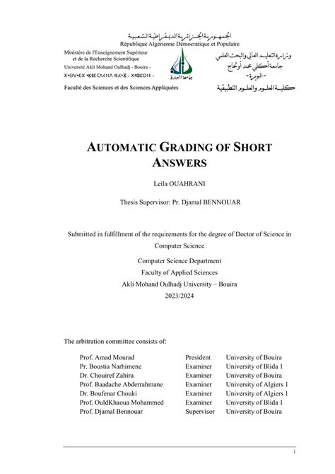 PDF AUTOMATIC GRADING OF SHORT ANSWERS