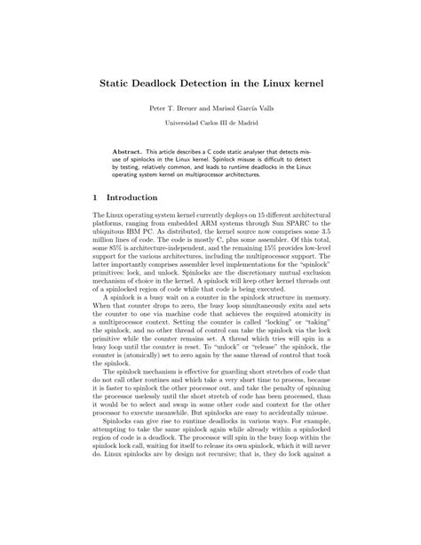 Pdf Static Deadlock Detection In The Linux Kernel