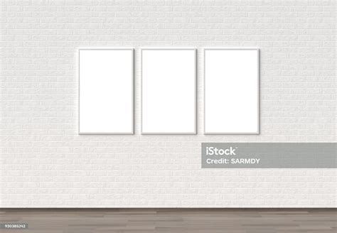 흰색 벽돌 벽에 빈 프레임 모의 업 3d 설명입니다 0명에 대한 스톡 사진 및 기타 이미지 0명 건축 공란 Istock