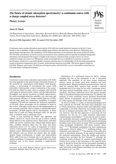 Pdf The Future Of Atomic Absorption Spectrometry A Continuum Source With A Charge Coupled