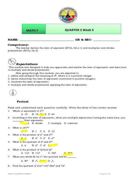 Laws Of Exponents And Polynomial Multiplication Pdf Division